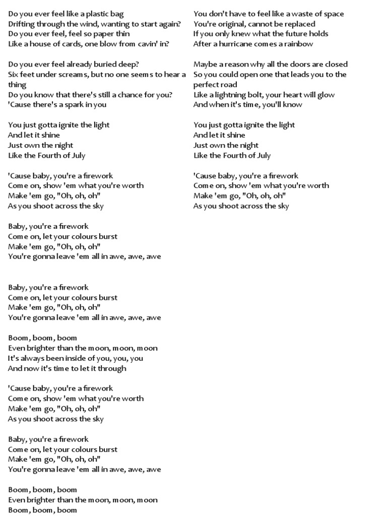 Firework Lyrics | PDF | Poetry