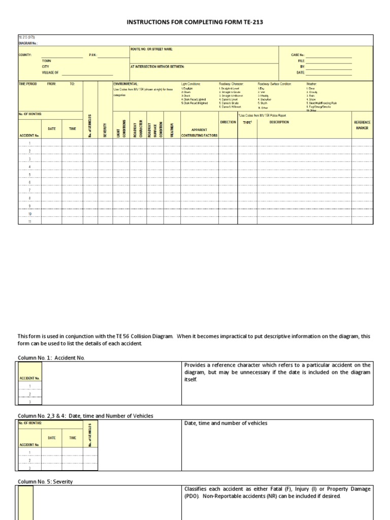 TE-213 Form Instructions PDF | PDF | Traffic Collision | Traffic