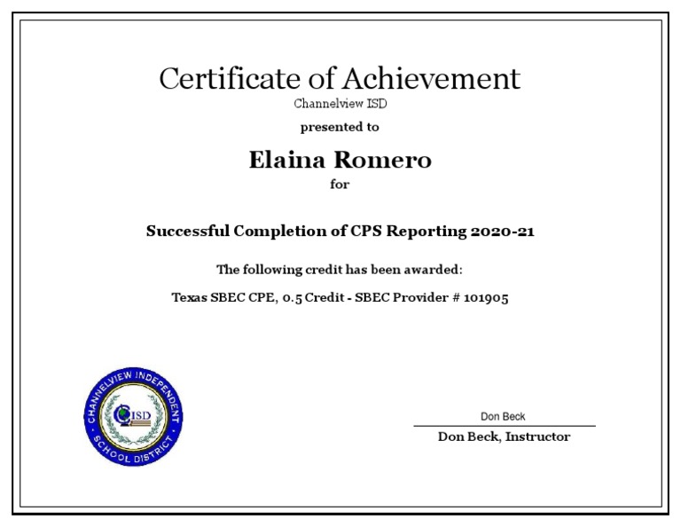 Cps Training Certificate | PDF