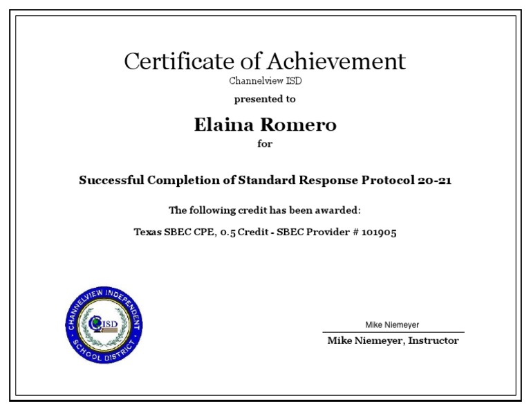 Elaina Romero's Achievement Certificate | PDF