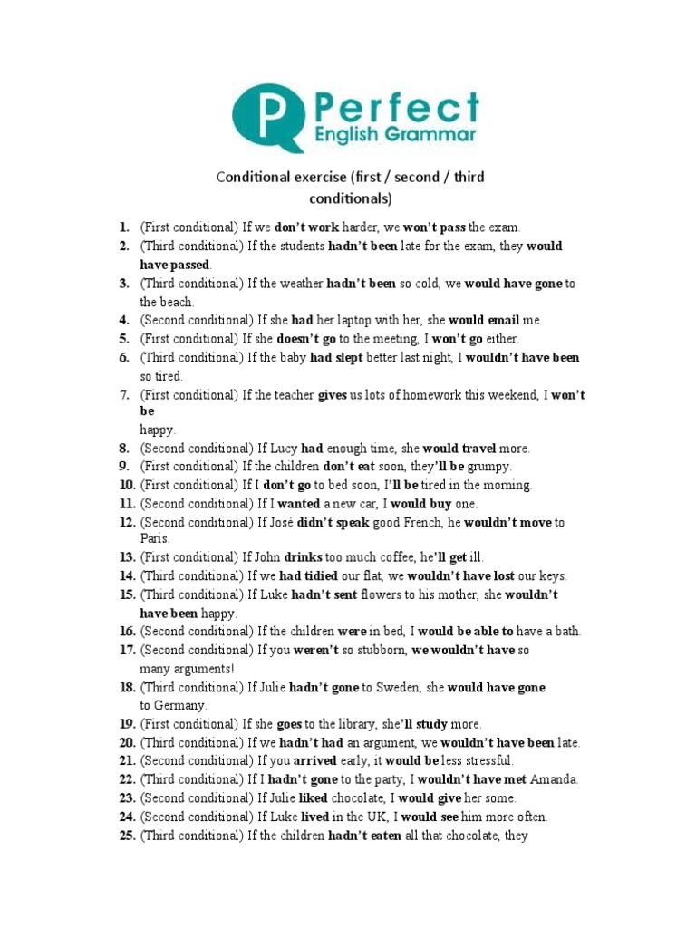 Conditional Exercise First Second Third Conditionals | PDF