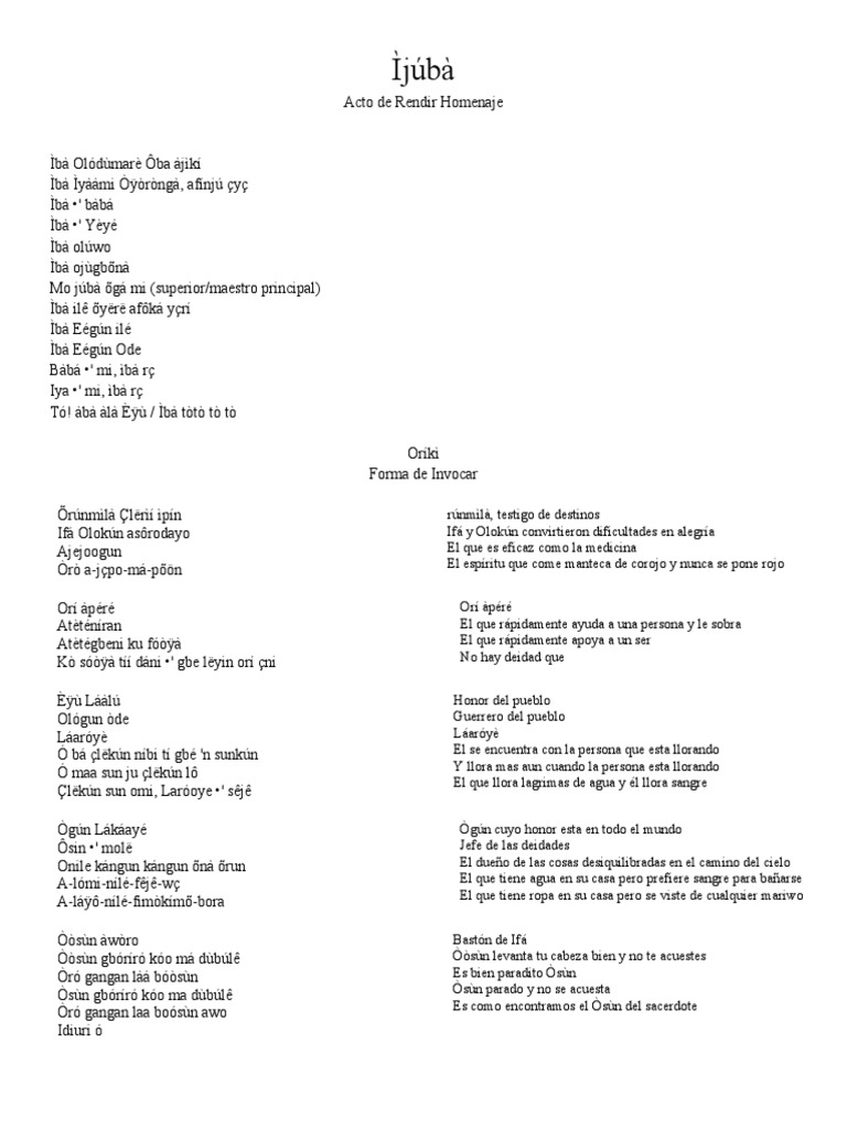 Ìjúbà | PDF | Santeria | Deidades