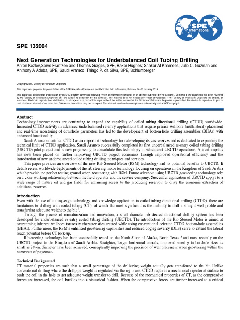 SPE-132084 Underbalanced Coil Tubing Drilling | PDF | Oil Well | Drilling