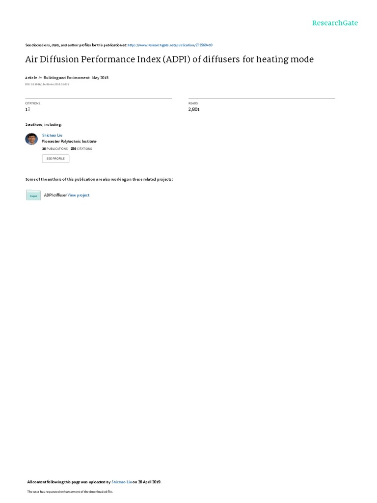 Air Diffusion Performance Index (ADPI) of Diffusers For Heating Mode ...
