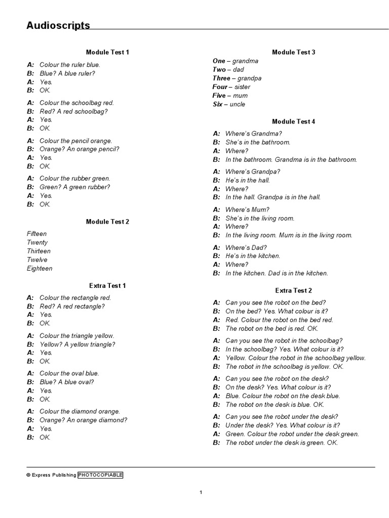 23 I Wonder 1 Module Tests AUDIOSCRIPT | PDF | Science & Mathematics