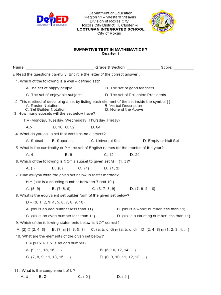 Loctugan Integrated School: I. Read The Questions Carefully. Encircle ...