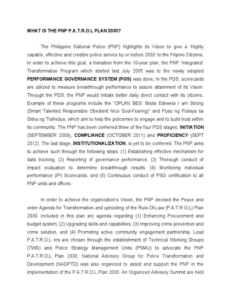 What Is The PNP P.A.T.R.O.L Plan 2030? | PDF | Logistics | Policy