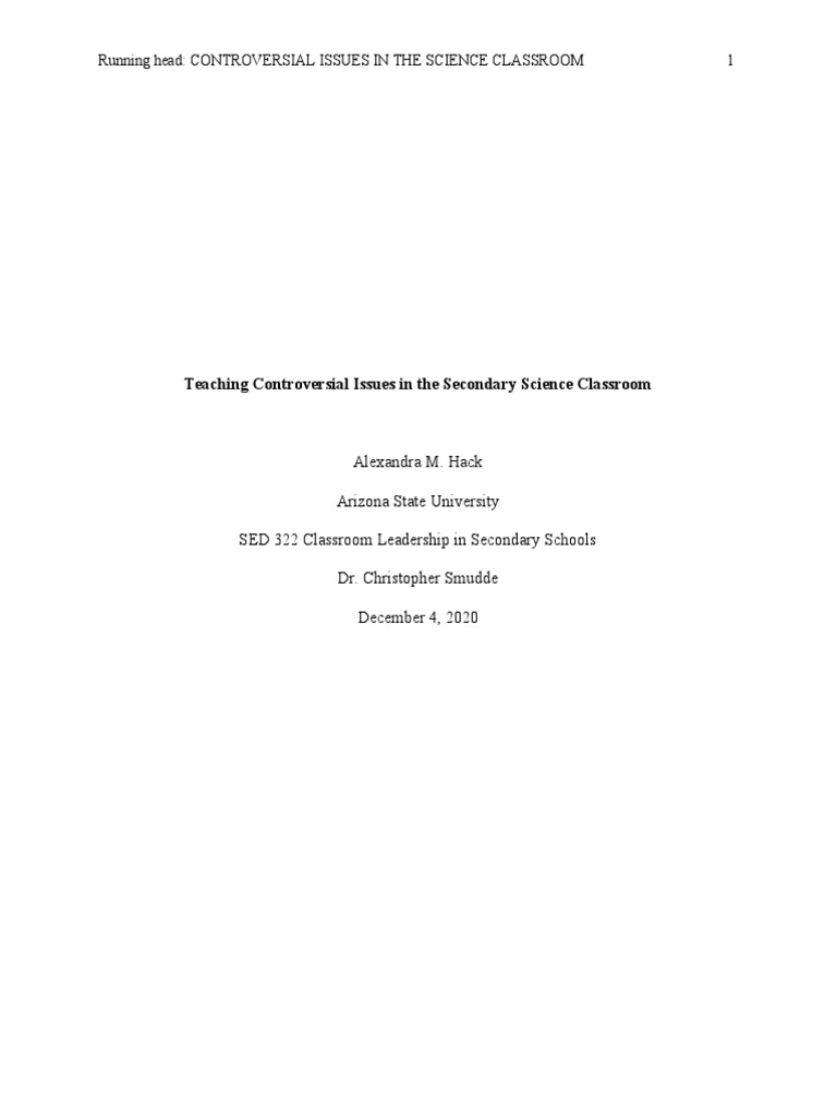 Sed 322 Sa - Teaching Controversial Issues in The Science Classroom ...