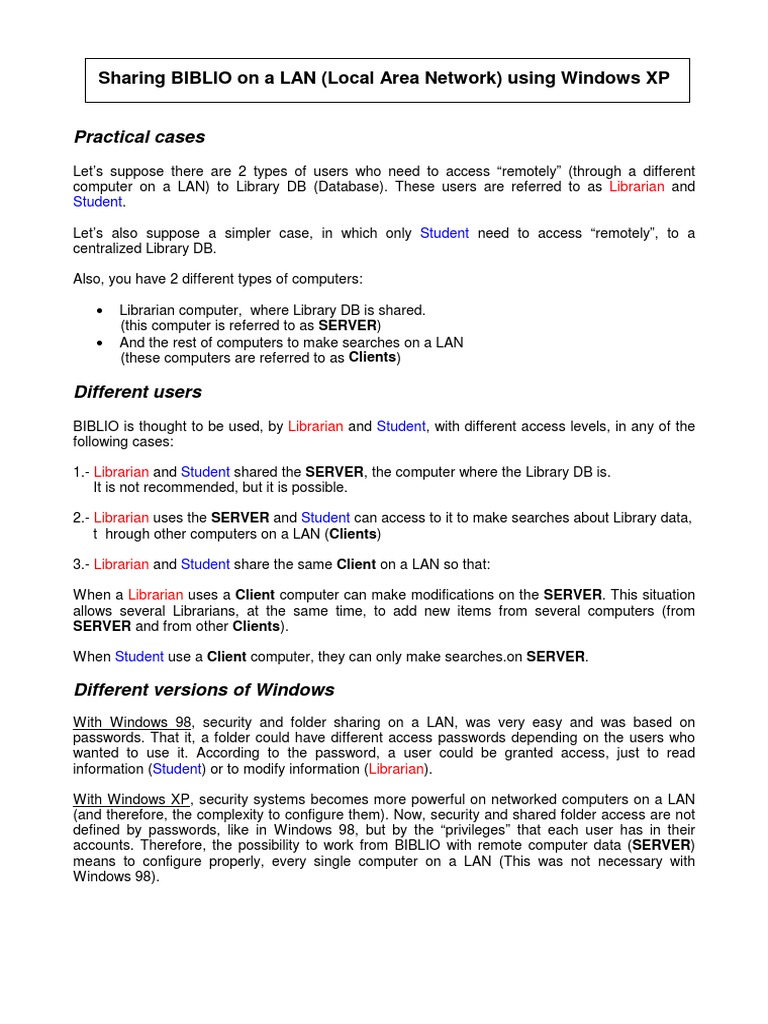 Practical Cases: Sharing BIBLIO On A LAN (Local Area Network) Using ...