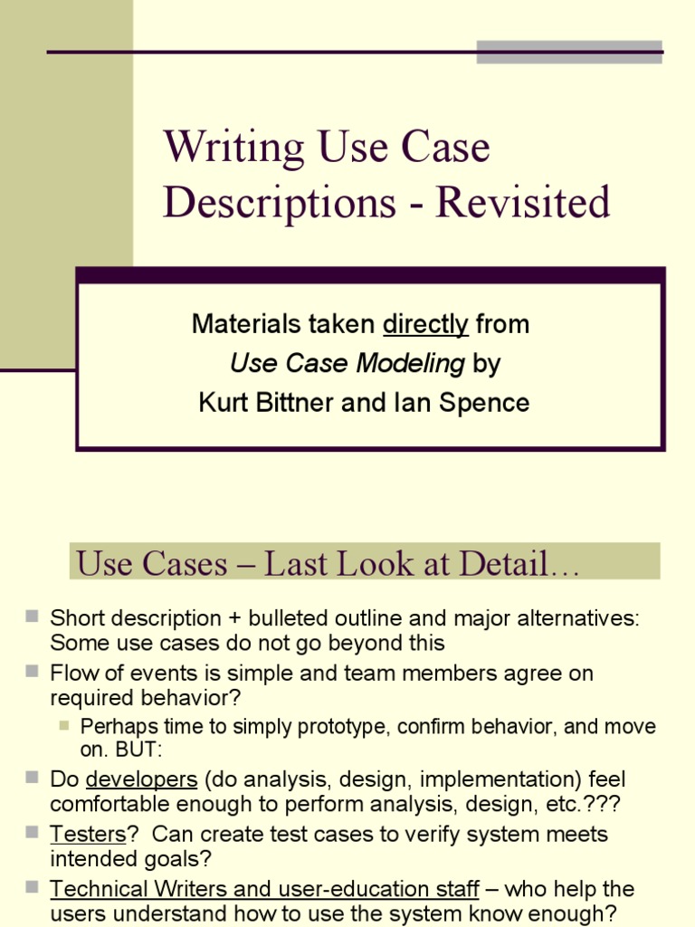 Writing Use Case Descriptions - Revisited: Materials Taken Directly ...