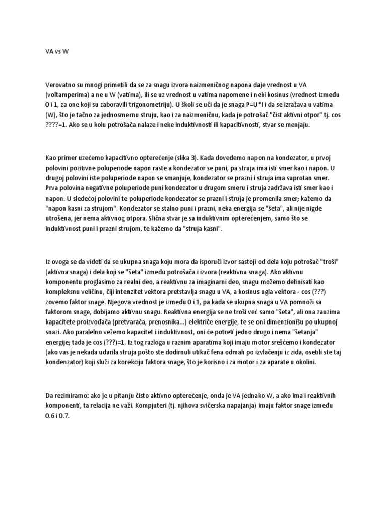 Razlika Izmedju Voltampera I Wata | PDF