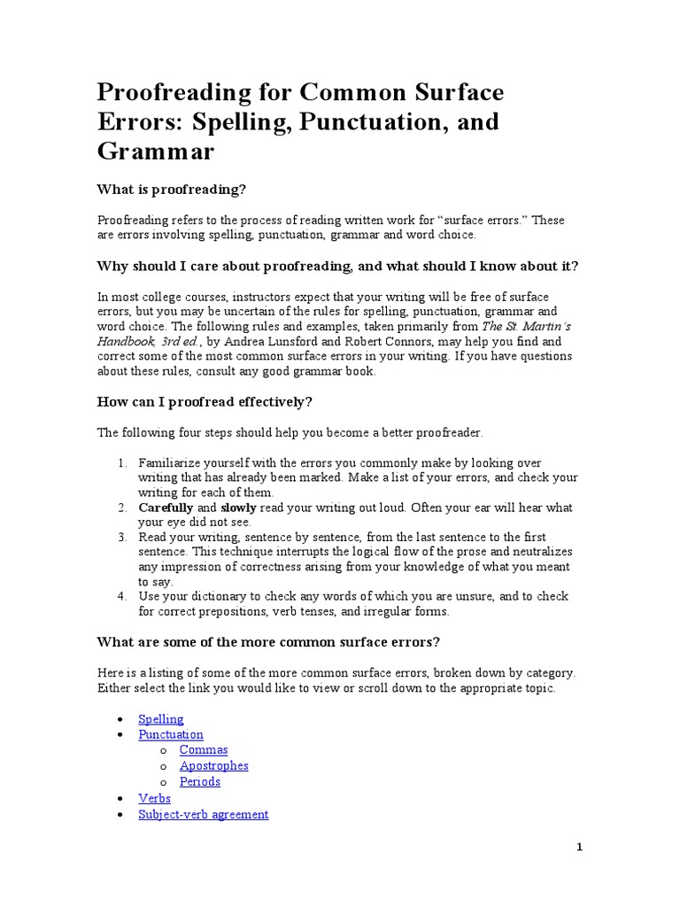 Proofreading: Spelling, Grammar, Punctuation | PDF | Verb | Subject ...