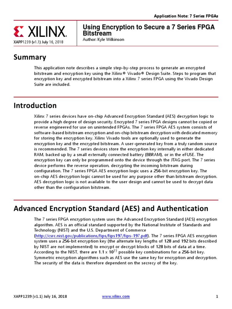 Xapp1239 Fpga Bitstream Encryption PDF | PDF | Field Programmable Gate Array | Encryption