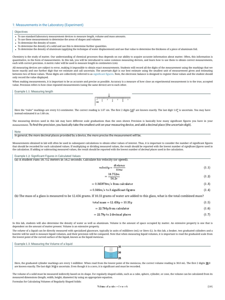 1 - Measurements in The Laboratory (Experiment) - Chemistry LibreTexts | PDF | Significant ...