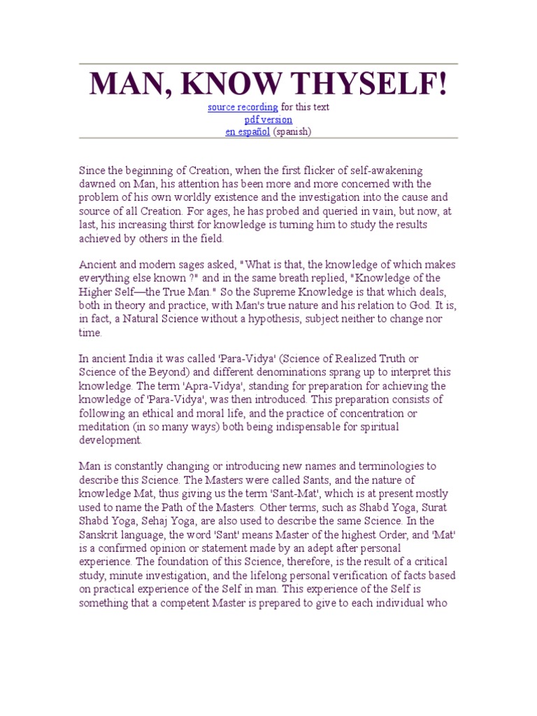 MAN-KNOW THYSELF-BY SANT KIRPAL SINGH JI Gfr. | Download Free PDF | Spirituality | Karma