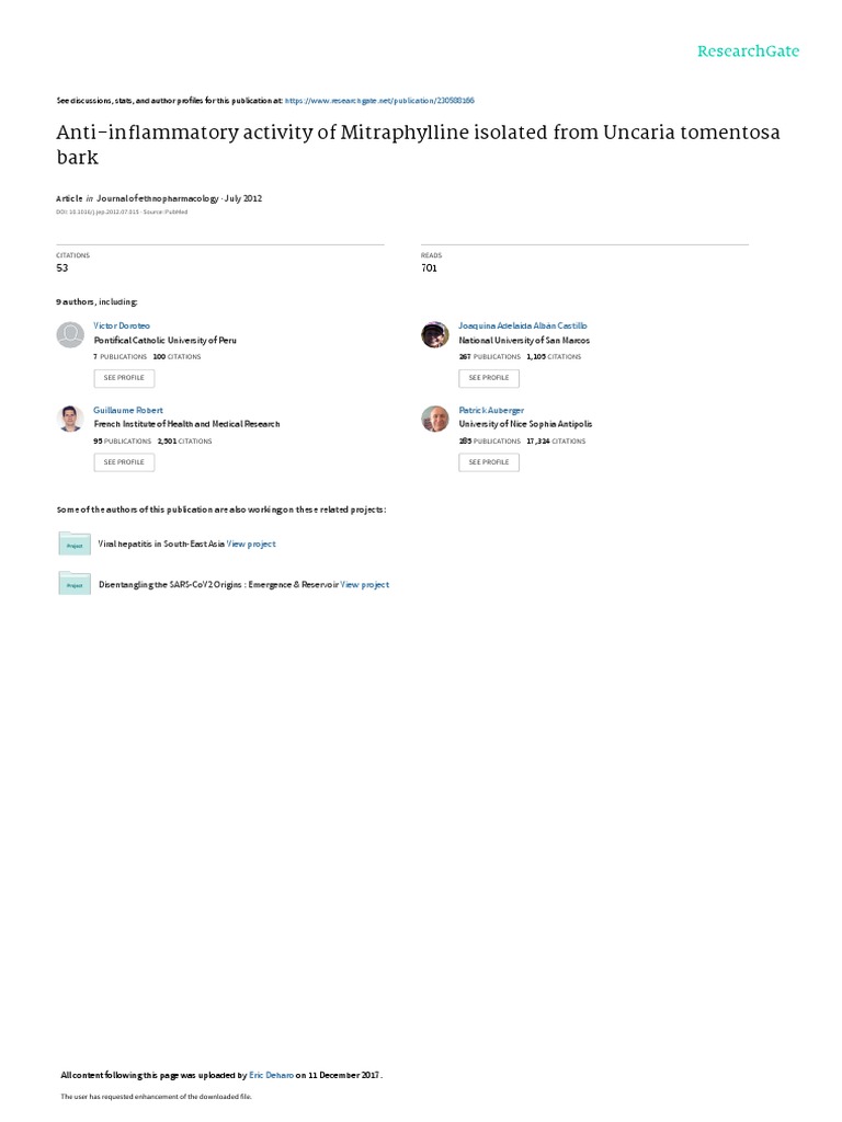 Anti-Inflammatory Activity of Mitraphylline Isolat | PDF | Tumor ...
