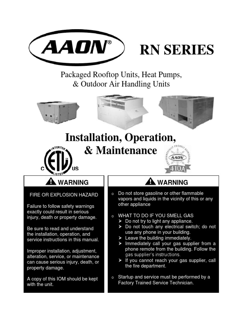 Aaon Rtu RN - Iom - 150713 | PDF | Heat Exchanger | Duct (Flow)