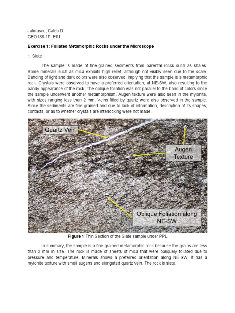 Exercise 1: Foliated Metamorphic Rocks Under The Microscope | PDF ...