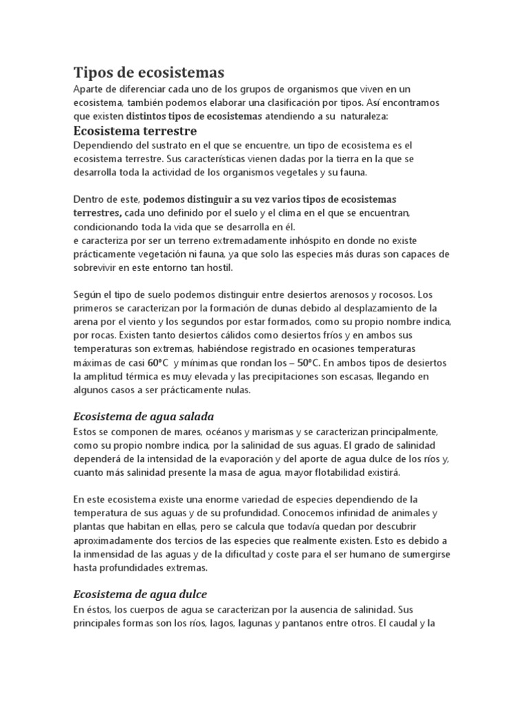Tipos de Ecosistemas PDF | PDF | Ecosistema | Desierto