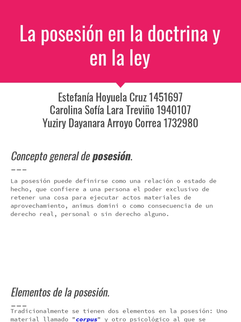 Diapositivas de La Posesión en Materia Civil. | PDF | Posesión (Ley ...