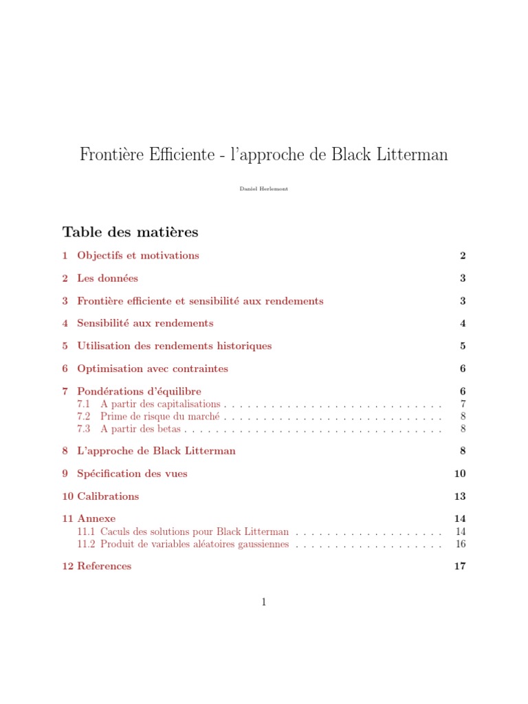 Efficient Frontier Black Litterman TP Statements | PDF | Risque | Espérance mathématique