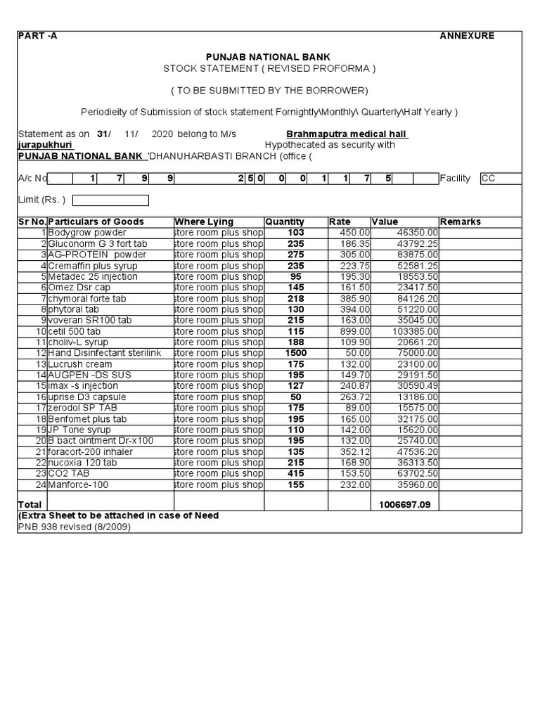 Stock Statement PNB | PDF | Financial Services | Debt