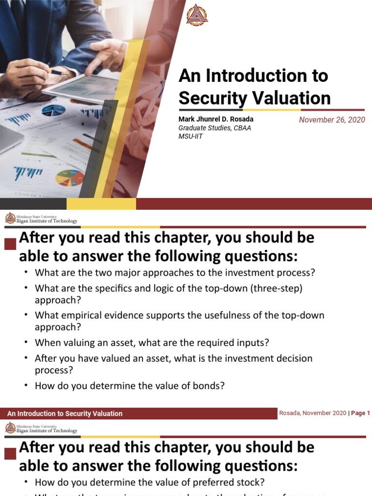 Chapter 11 - An Introduction To Security Valuation | PDF | Valuation ...