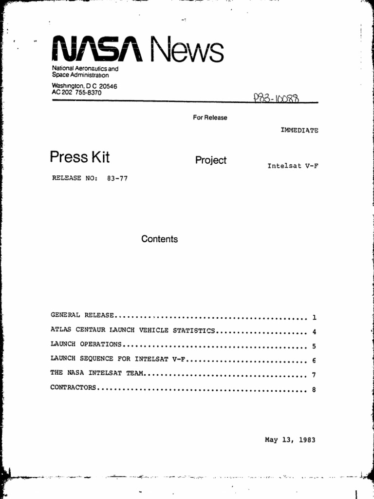 Intelsat V-F Press Kit | PDF | Atlas (Rocket Family) | Centaur (Rocket ...