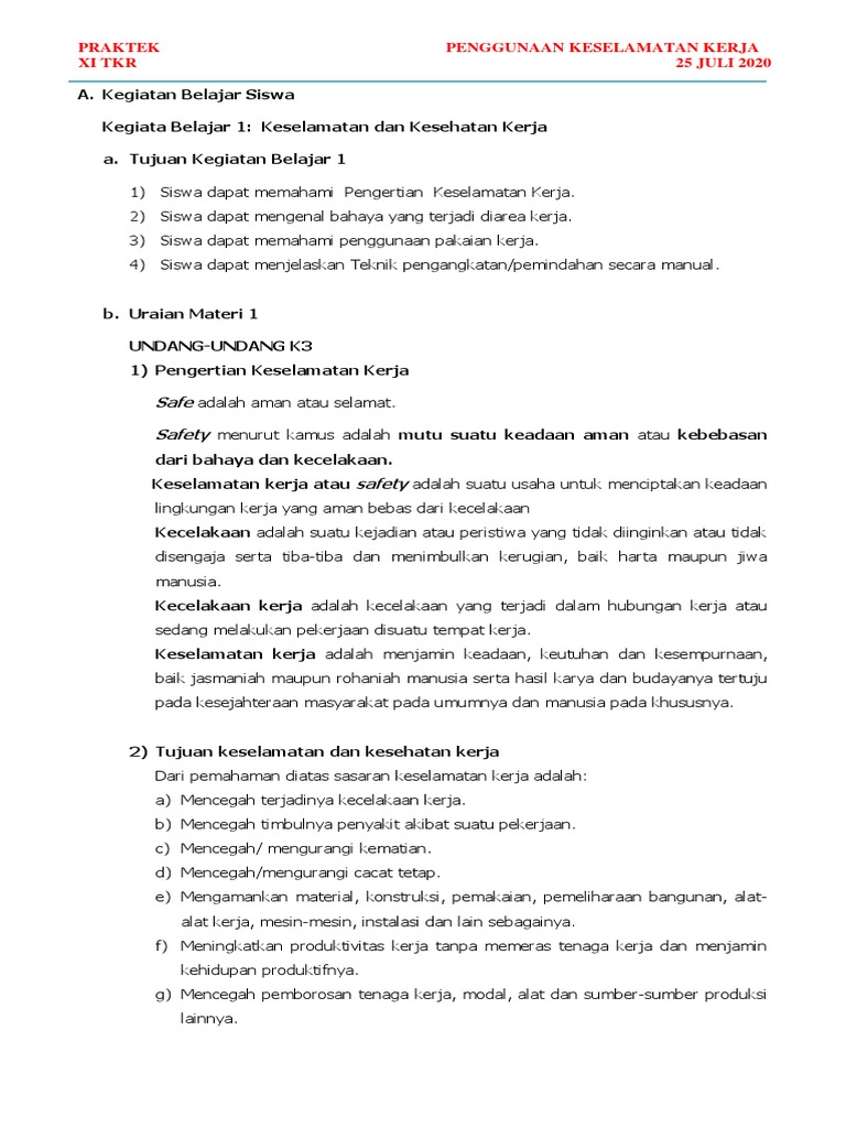 Keselamatan Kerja TKR | PDF | Teknologi & Rekayasa