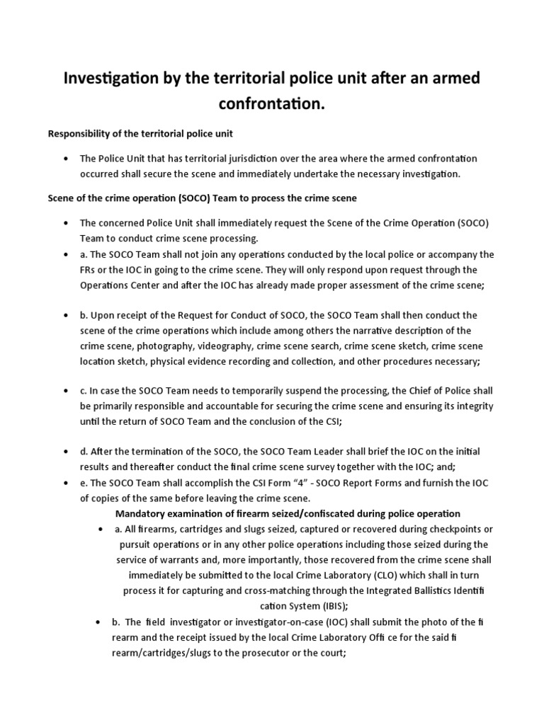 PNP Guidelines Post-Armed Confrontation | PDF | Crime Scene | Police