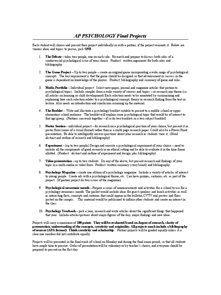 AP PSYCHOLOGY Final Projects | PDF | Concept | Psychology