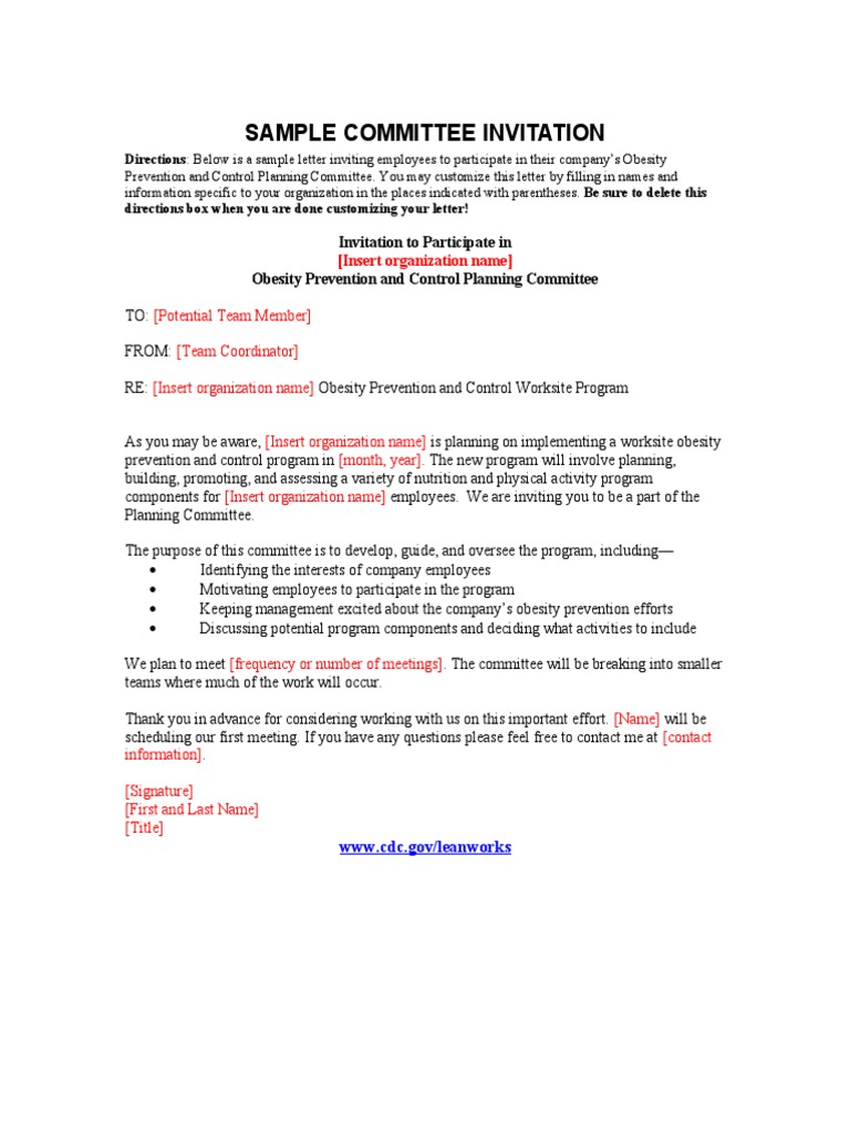 Sample Committee Invitation: (Potential Team Member) (Team Coordinator ...