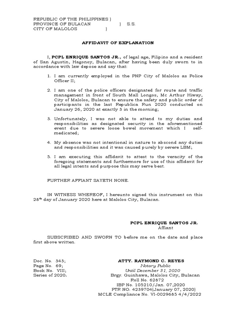 Affidavit of Explanation: Until December 31, 2020 | PDF | Affidavit ...