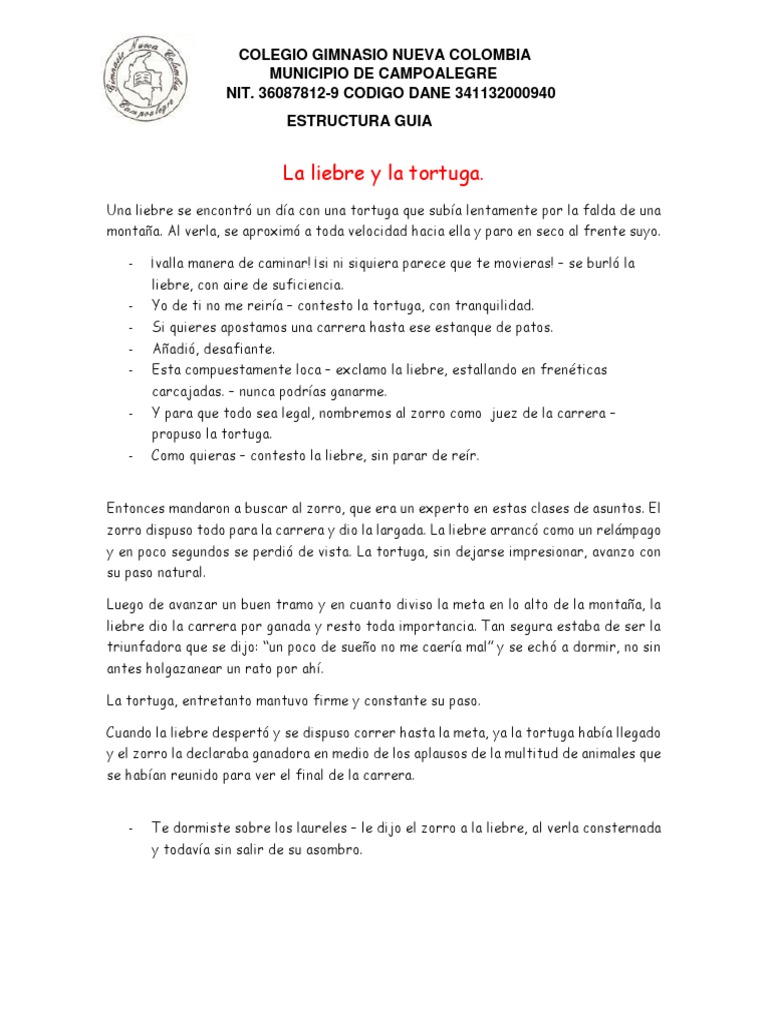 Actividad de La Liebre y La Tortuga | PDF