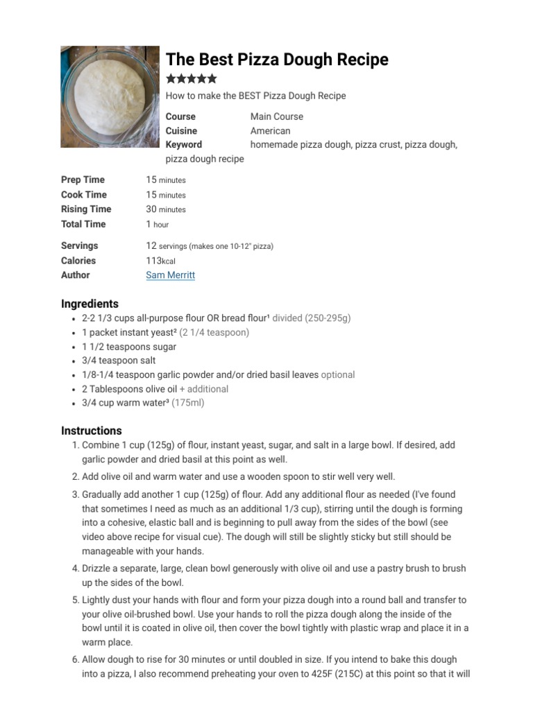 The Best Pizza Dough Recipe - Print PDF | PDF | Dough | Pizza
