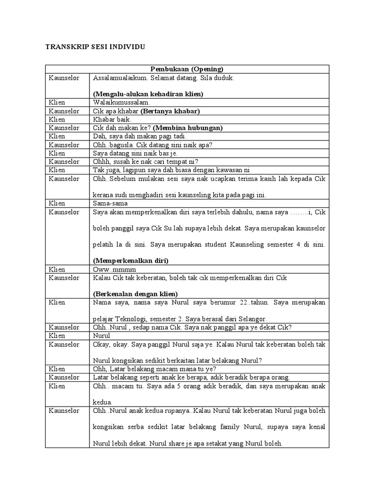 CTH Transkrip Sesi Individu | PDF