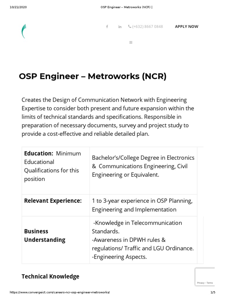 OSP Engineer - Metroworks (NCR) | PDF | Telecommunications Engineering ...