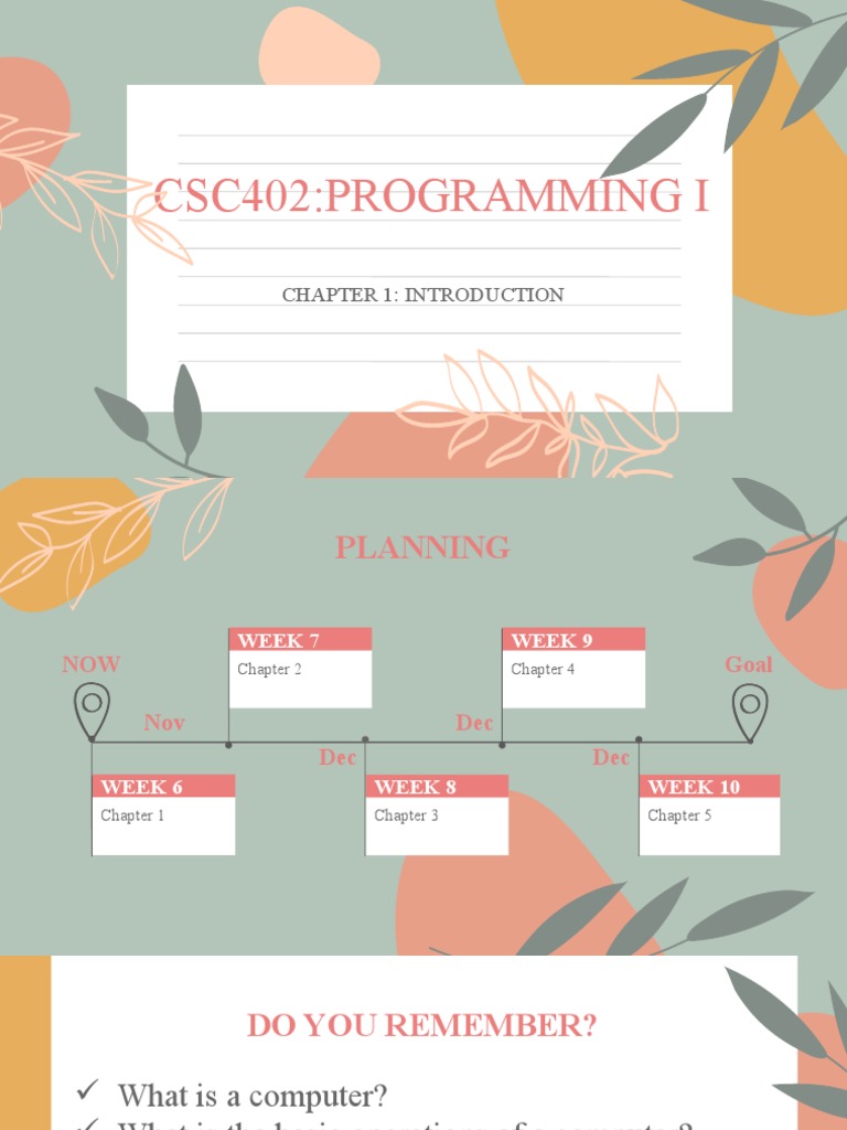 Csc402:Programming I: Chapter 1: Introduction | PDF | Computer Program | Programming