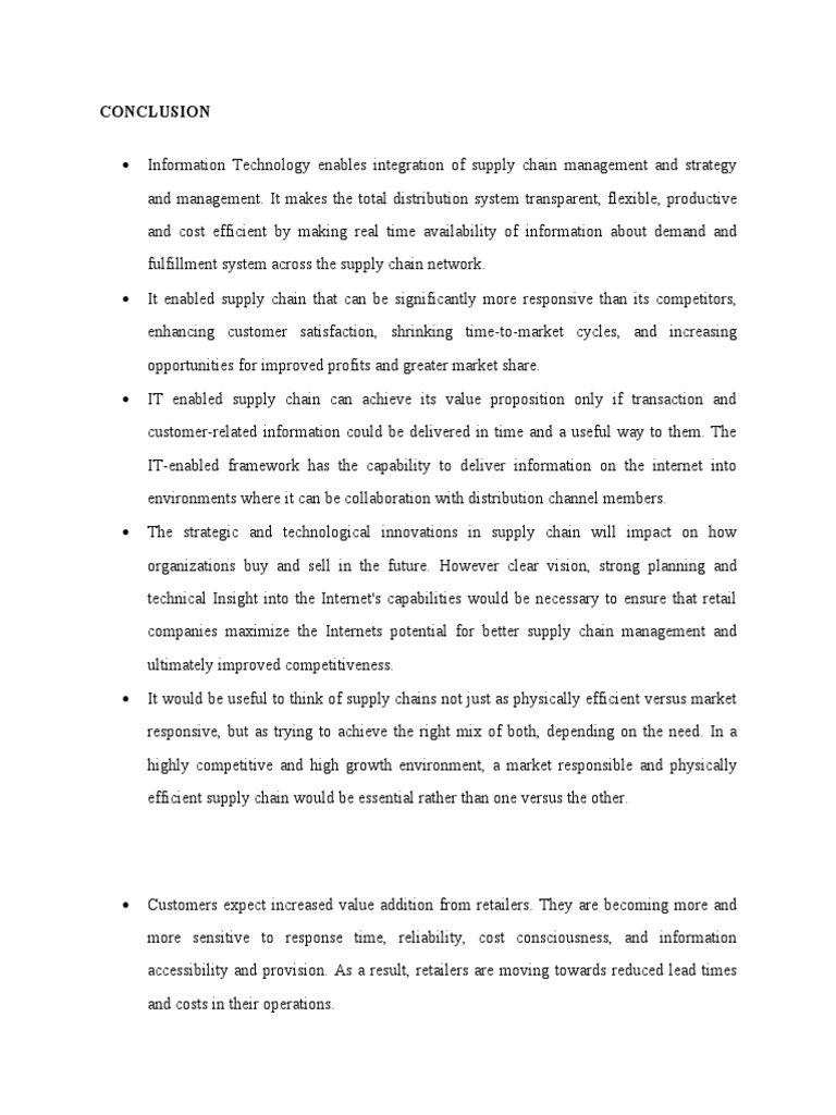 Conclusion | PDF | Supply Chain | Supply Chain Management