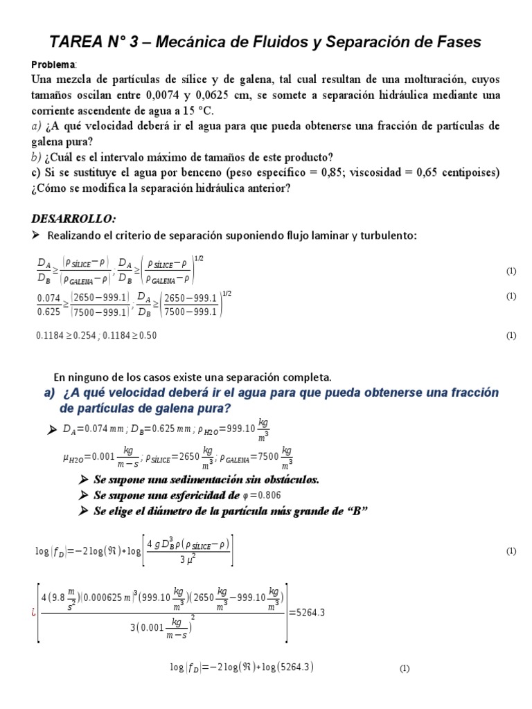 TAREA #3 - Mecánica de Fluidos y Separación de Fases | PDF | Ciencia de los materiales | Física ...