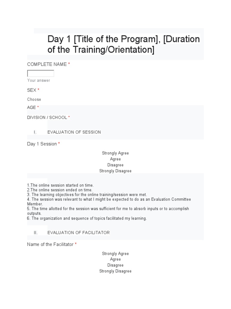 Day 1 (Title of The Program), (Duration of The Training/Orientation ...
