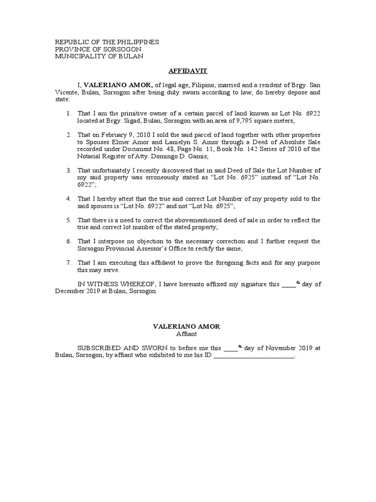 Affidavit of Correction Tax Declaration Amor | PDF | Finance & Money ...