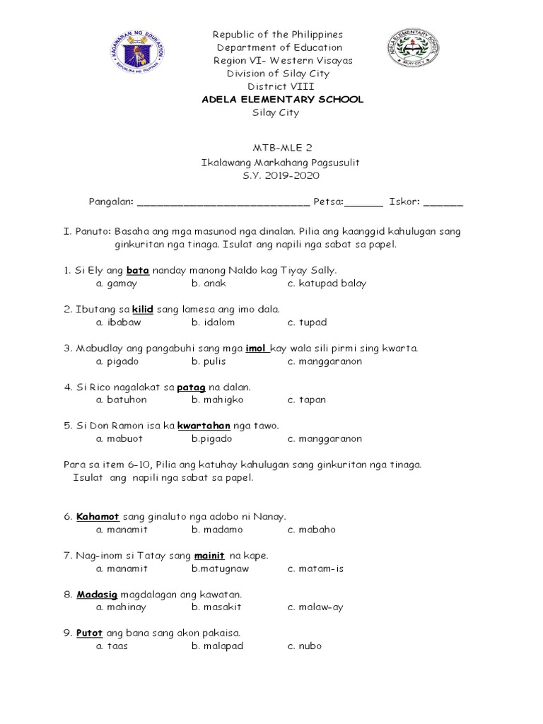 GRADE 2 MTB-exam-2nd-grading | PDF