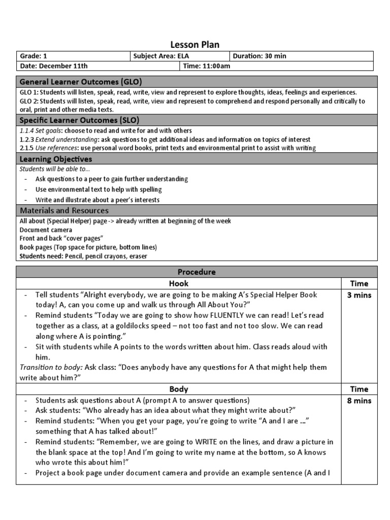 Lesson Plan: General Learner Outcomes (GLO) | PDF | Lesson Plan ...