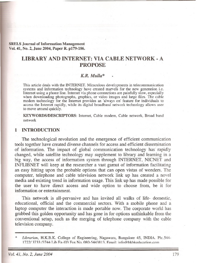 Library and Internet: Via Cable Network - A Propose | PDF | Internet Access | Computer Network
