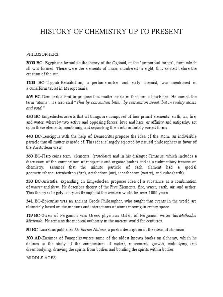 History of Chemistry Up To Present | PDF | Alchemy | Chemistry