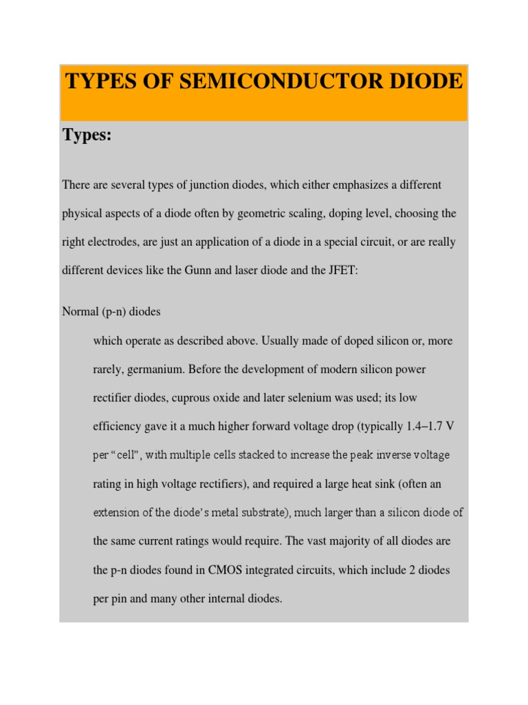 Types of Semiconductor Diode | PDF | Diode | P–N Junction