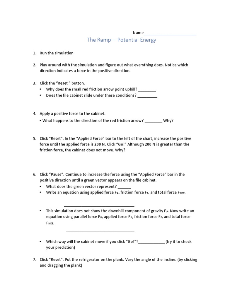 Potential Energy Ramp Lab | PDF | Friction | Force