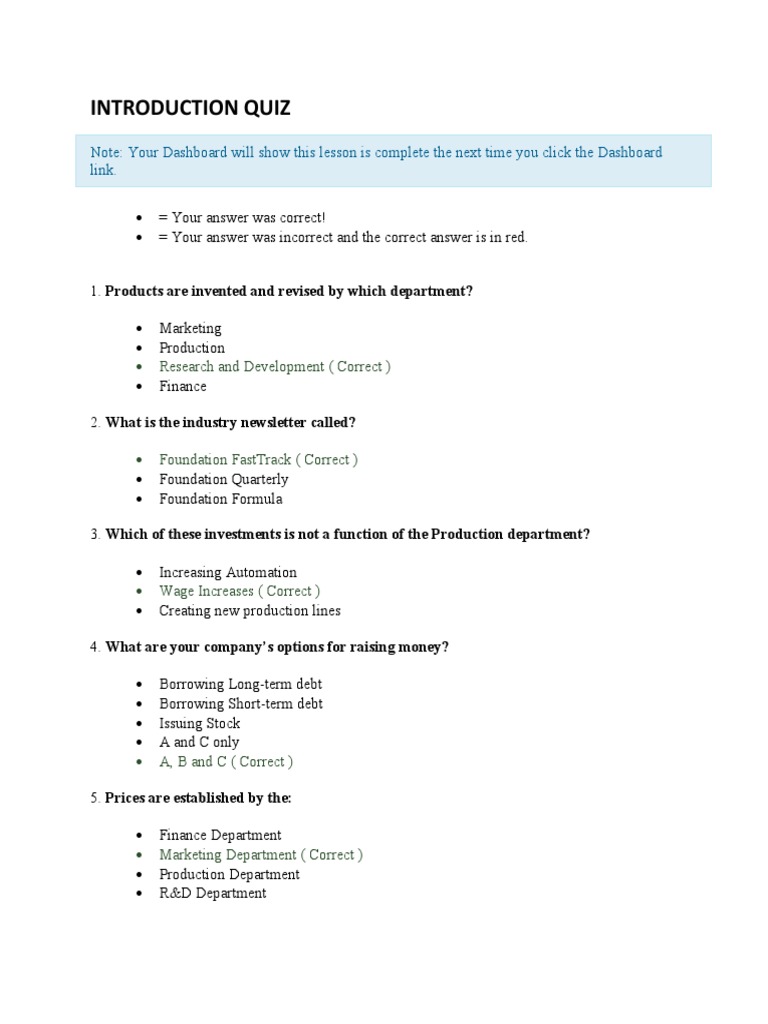 Capsim Introduction Quiz Answers | PDF