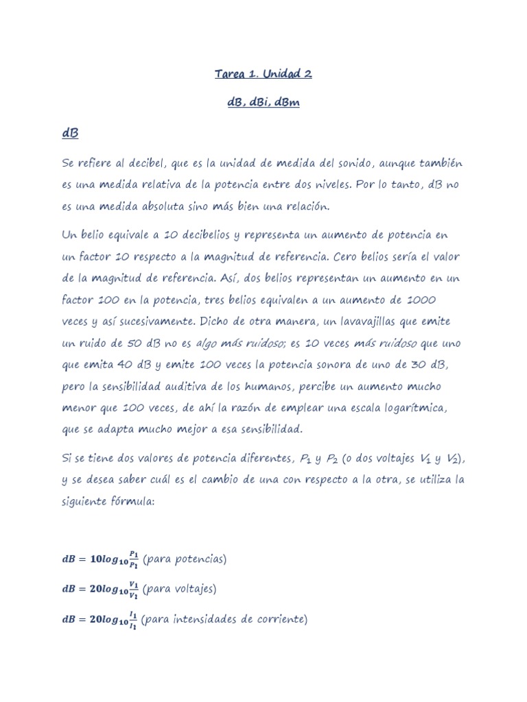 Conceptos de dB, dBi y dBm | PDF | Decibel | Fuerza
